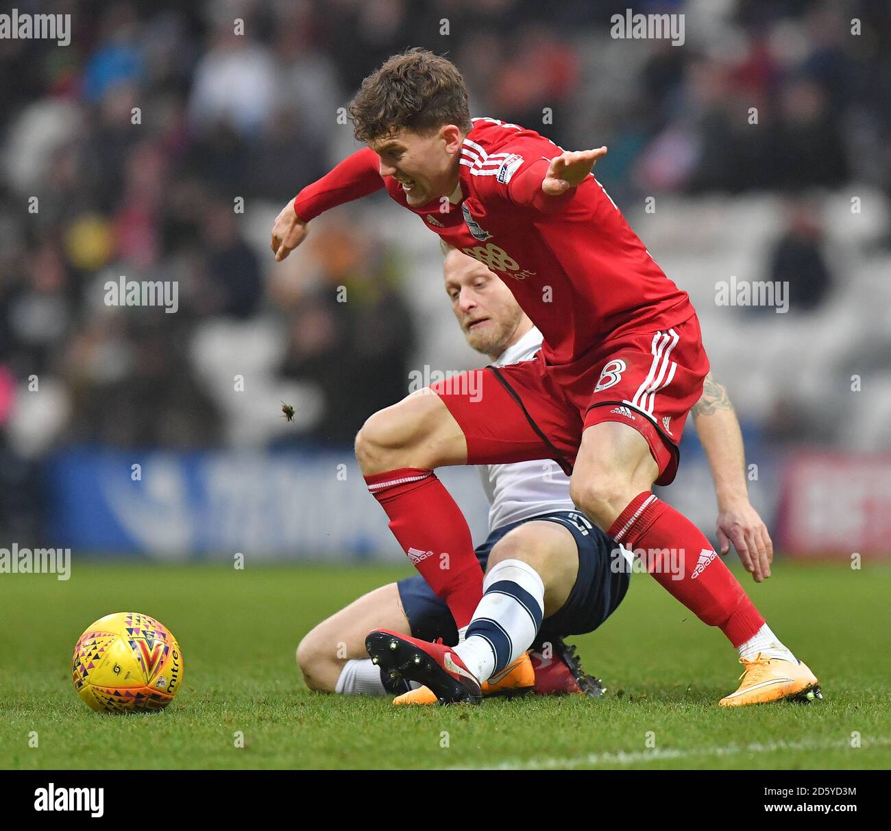 Birmingham City's Sam Gallagher is fouled by Preston North End's Tom ...