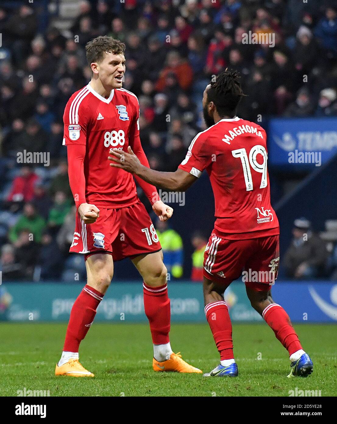 Birmingham City's Sam Gallagher (left) celebrates scoring his side's ...