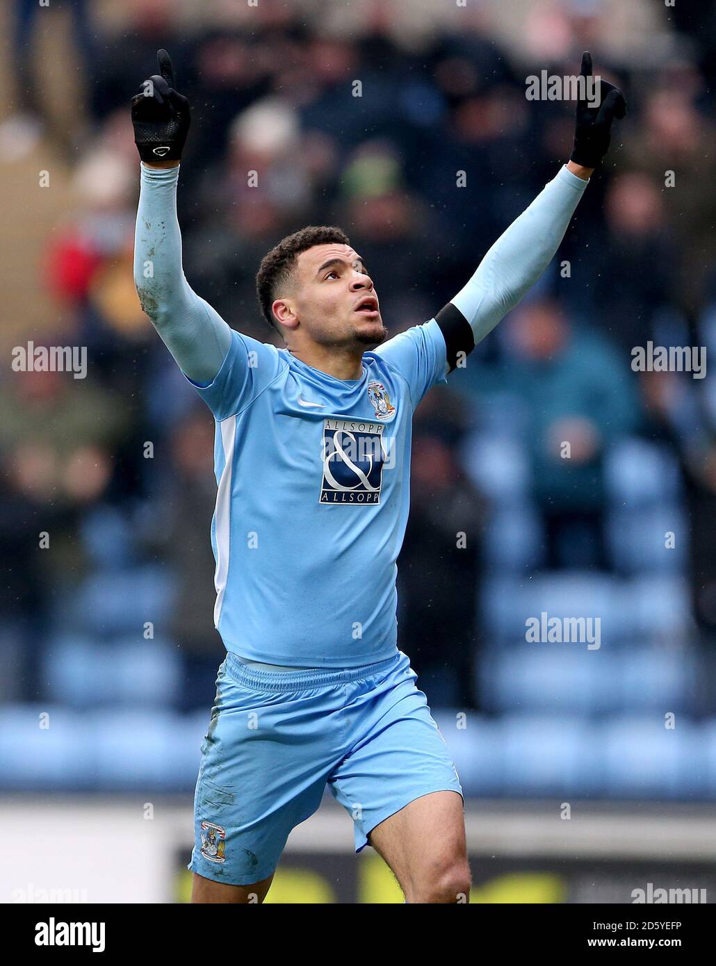 Coventry City's Maxime Biamou celebrates scoring his side's first goal ...