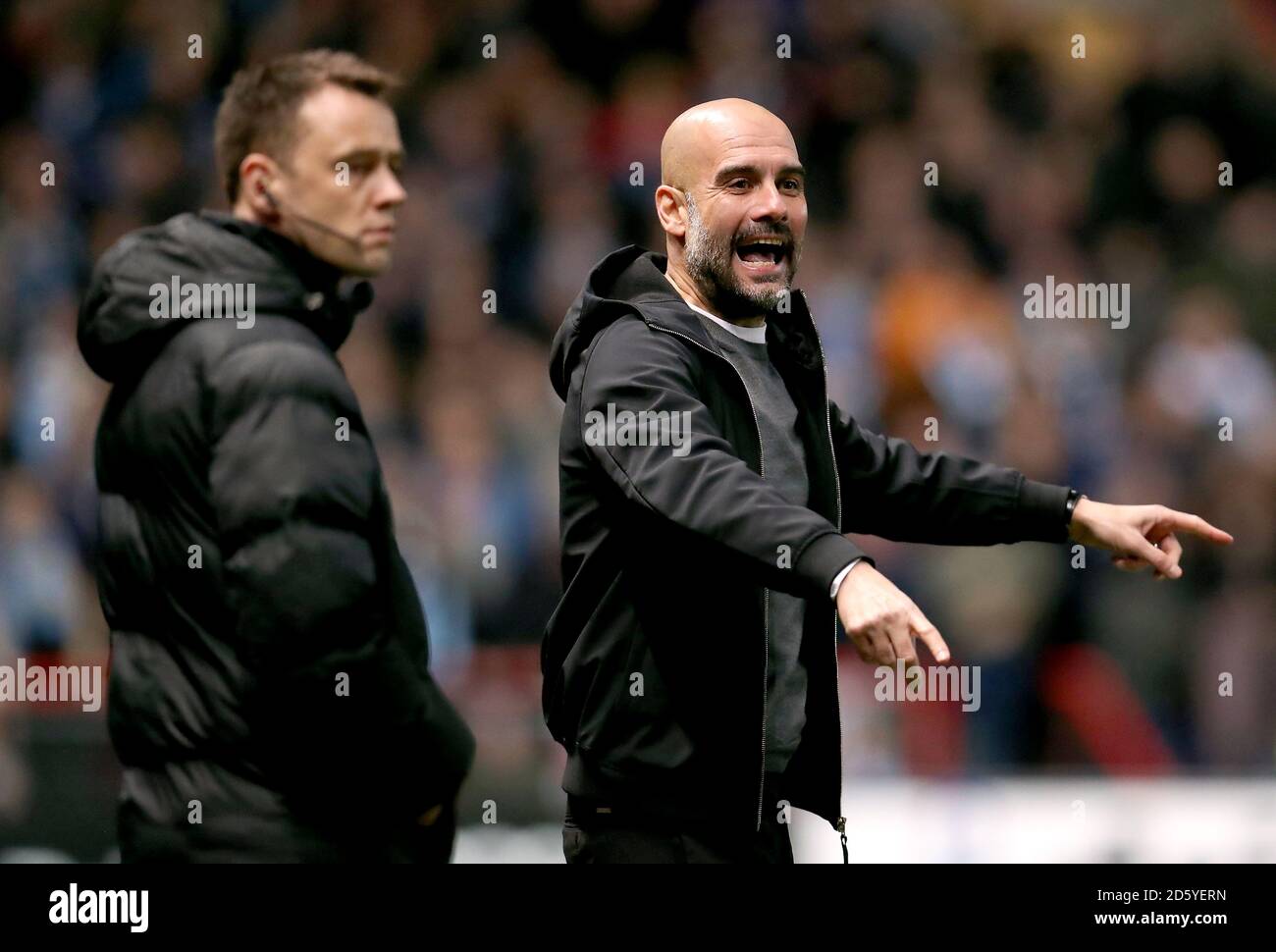 Manchester City manager Pep Guardiola gestures on the touchline Stock ...