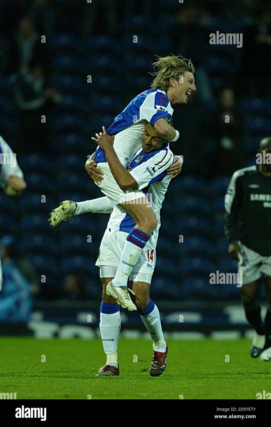 Blackburn Rovers' Robbie Savage and Steven Reid celebrate the opening ...