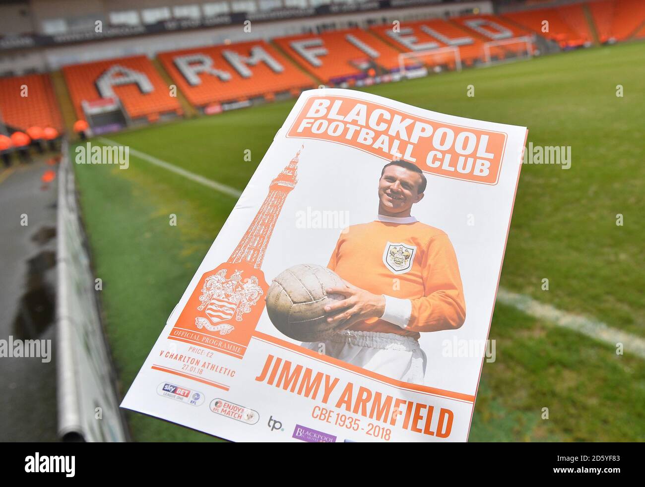 The match day program infant of the Armfield stand Stock Photo - Alamy
