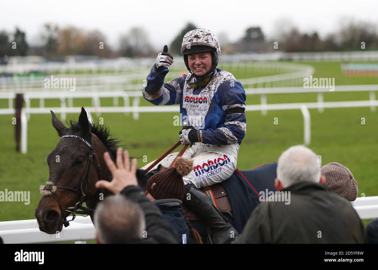 Jockey Bryony Frost celebrates her victory on Frodon in the Crest ...