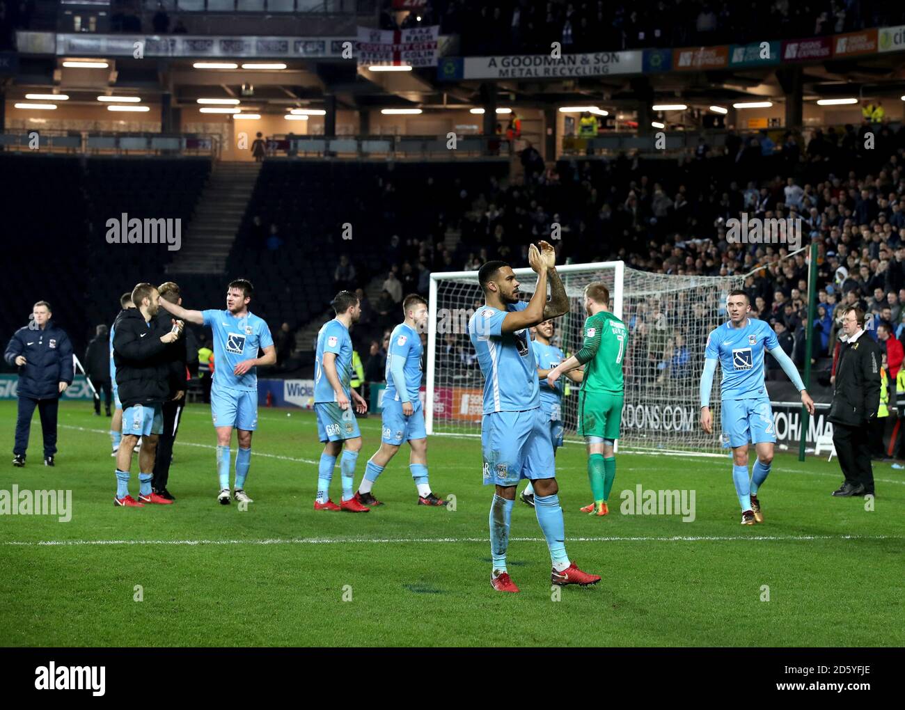 Coventry City players celebrate after the final whistle of the Emirates ...