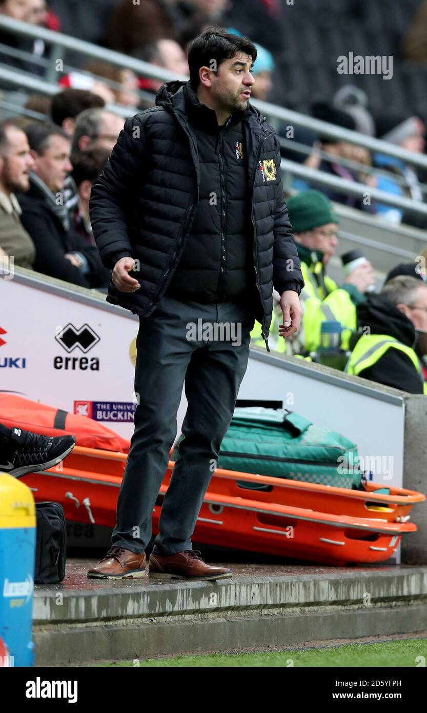 MK Dons manager Dan Micciche during the Emirates FA Cup Fourth Round ...