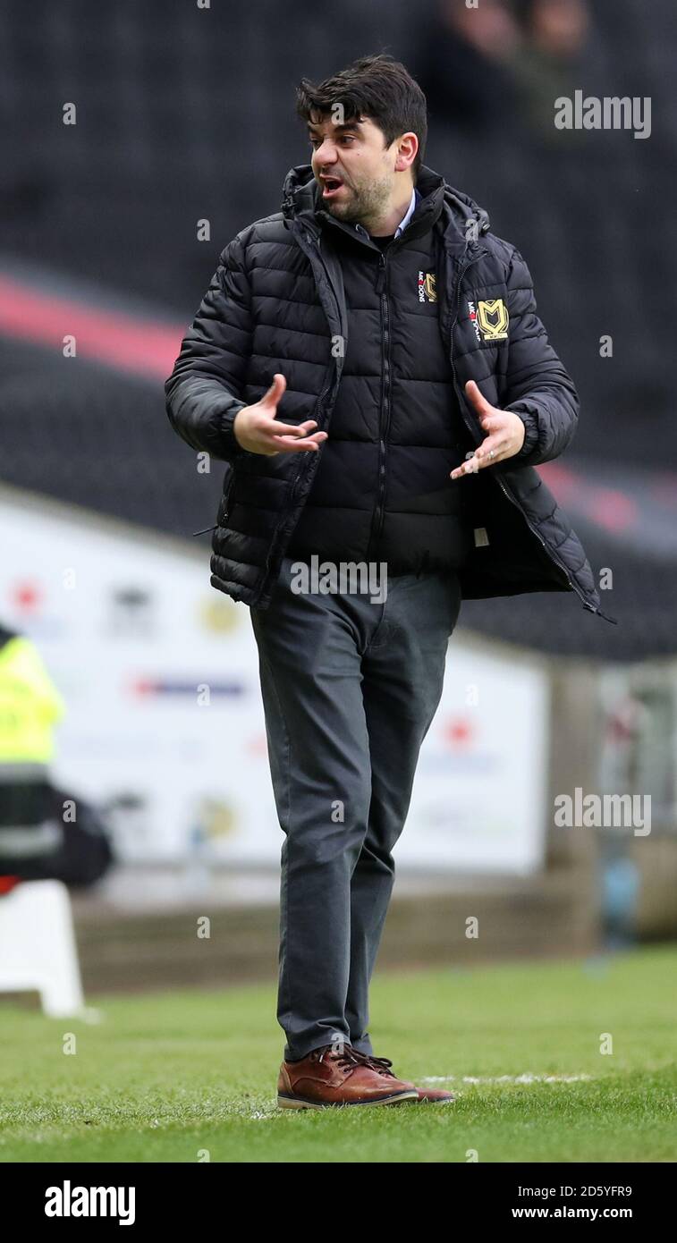 MK Dons manager Dan Micciche during the Emirates FA Cup Fourth Round ...