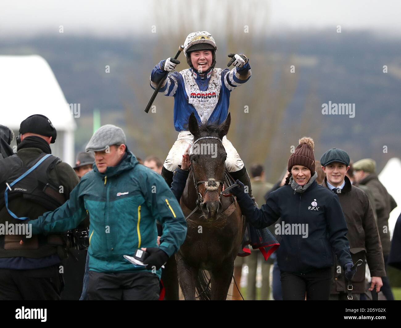 Jockey Bryony Frost celebrates her victory on Frodon in the Crest ...