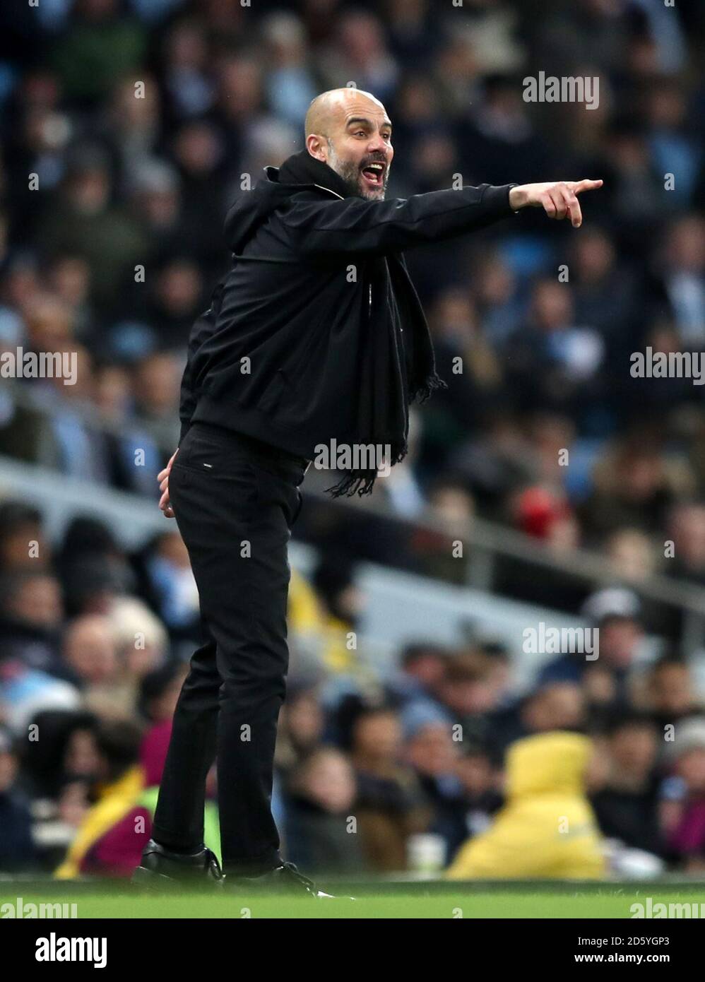 Manchester City manager Pep Guardiola gestures on the touchline Stock ...