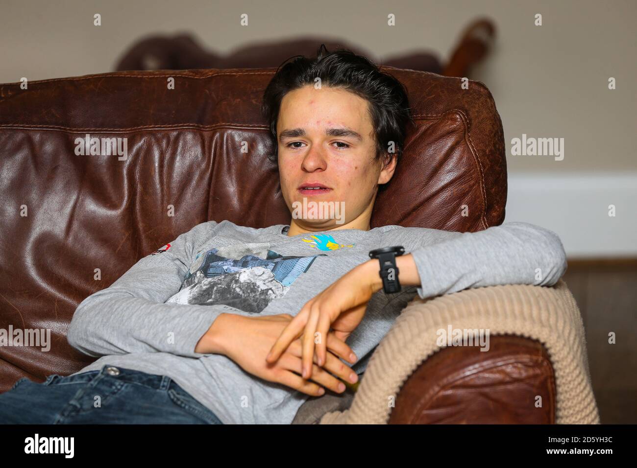 Cyclist Tom Piddock is interviewed in Leeds Stock Photo - Alamy