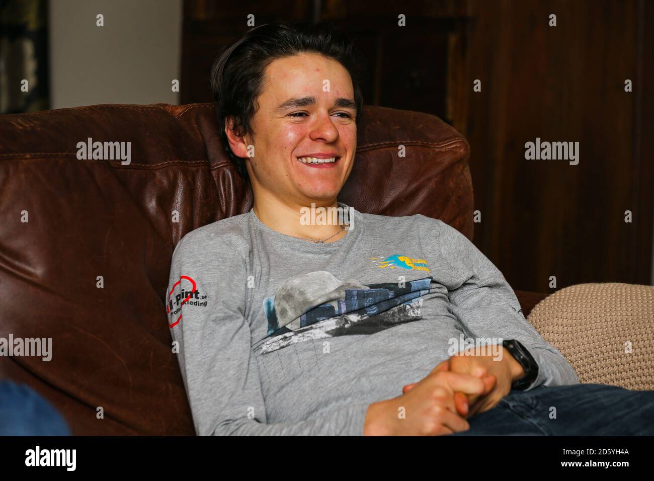 Cyclist Tom Piddock is interviewed in Leeds Stock Photo - Alamy