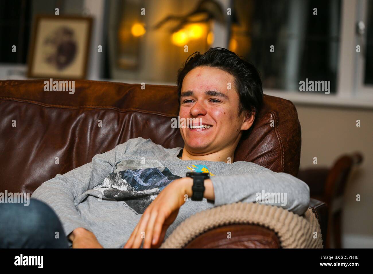 Cyclist Tom Piddock is interviewed in Leeds Stock Photo - Alamy