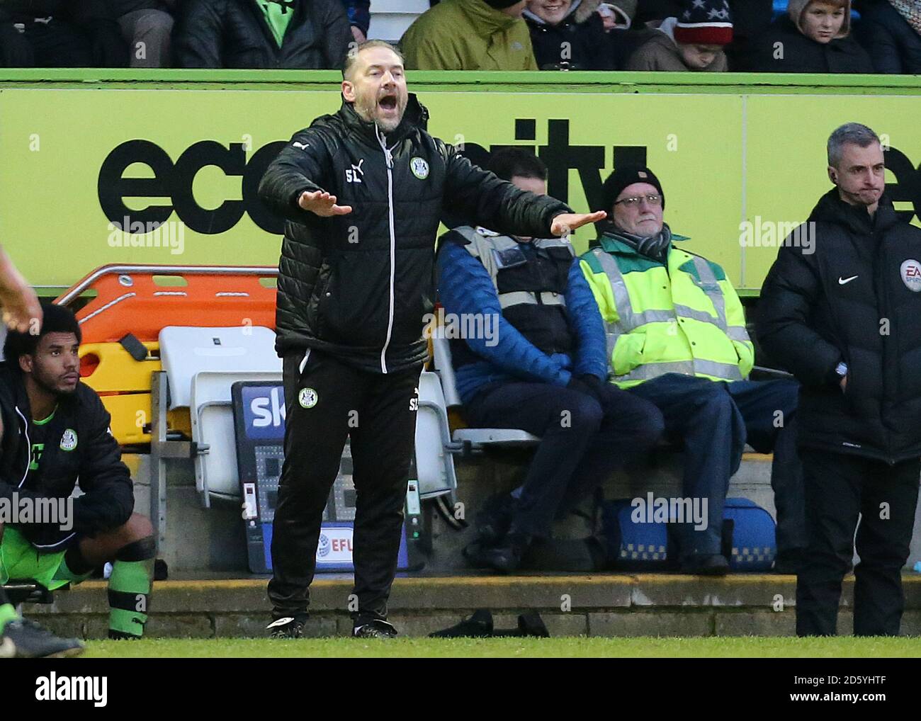 Forest Green Rovers Manager Mark Cooper shouts instructions to his ...