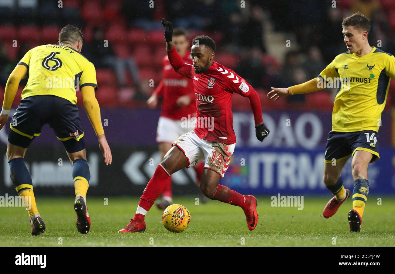 Charlton Athletic's Tarique Fosu (centre) in action with Oxford United ...