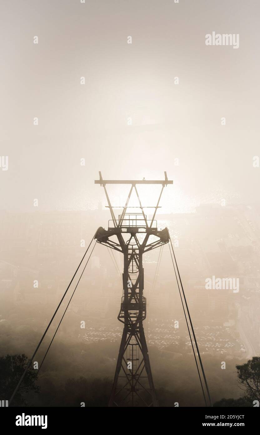 Gibraltar, cable car in the fog Stock Photo - Alamy