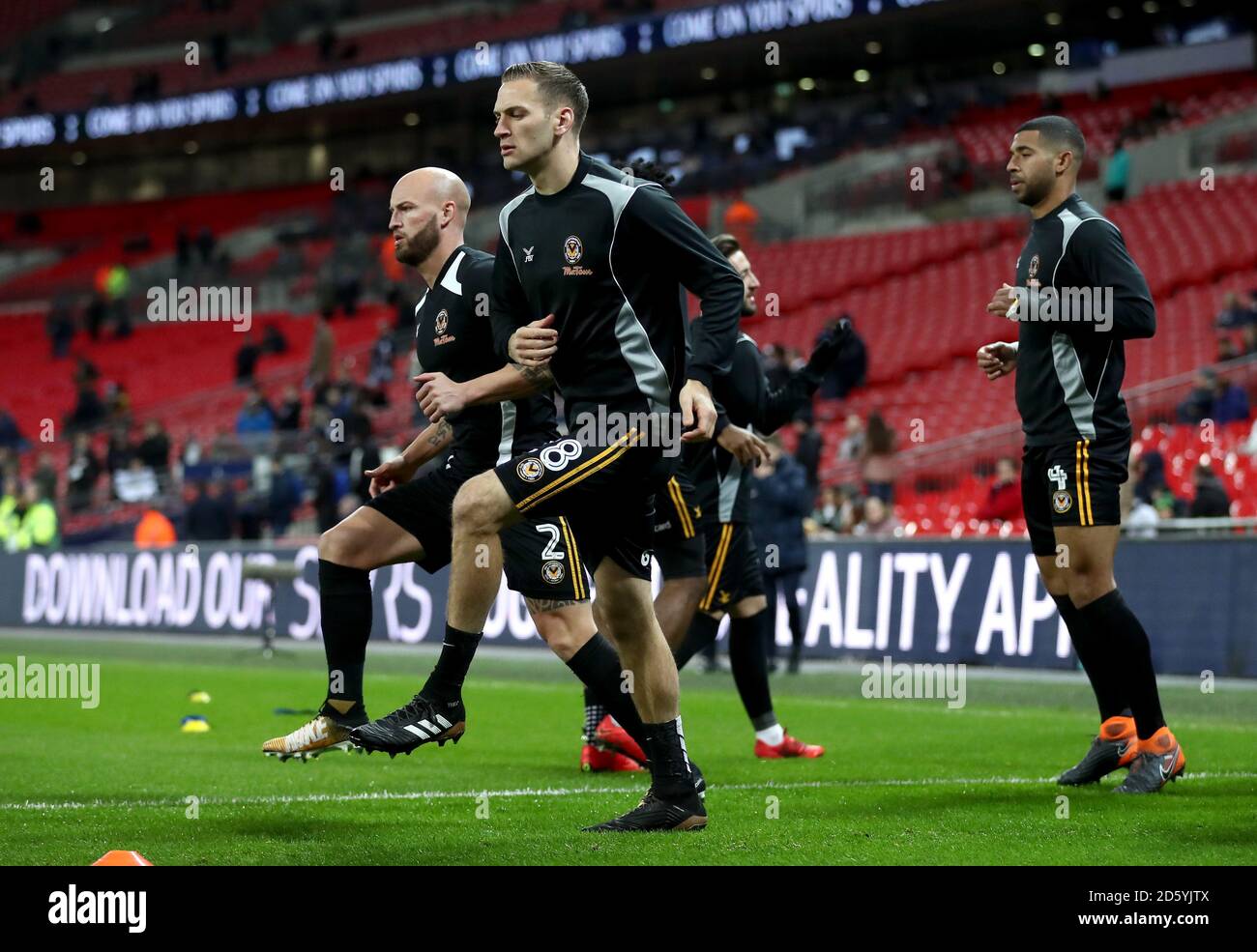 Newport County's Mickey Demetriou warms-up before kick-off Stock Photo ...