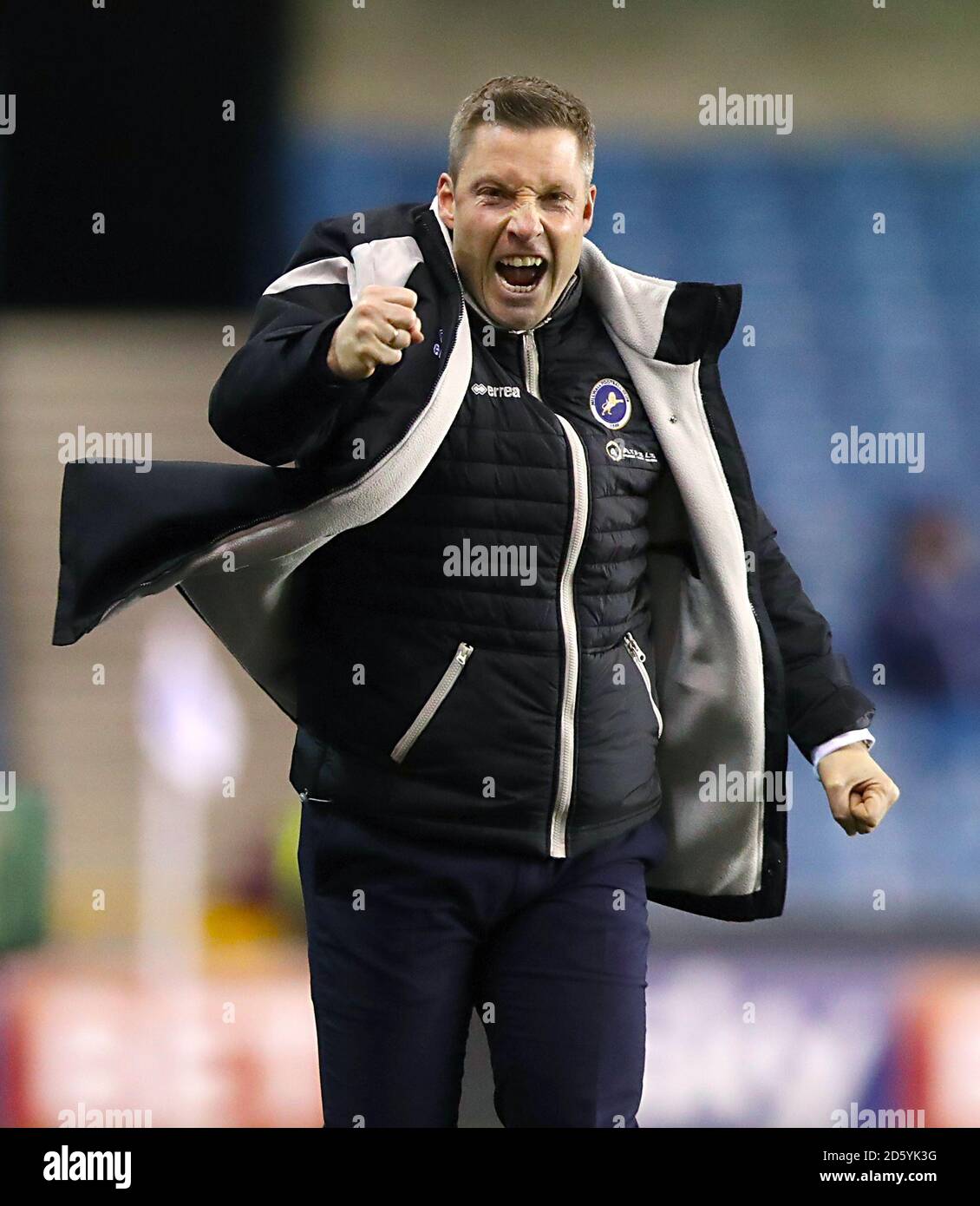 Millwall manager Neil Harris celebrates his sides equalising goal Stock ...