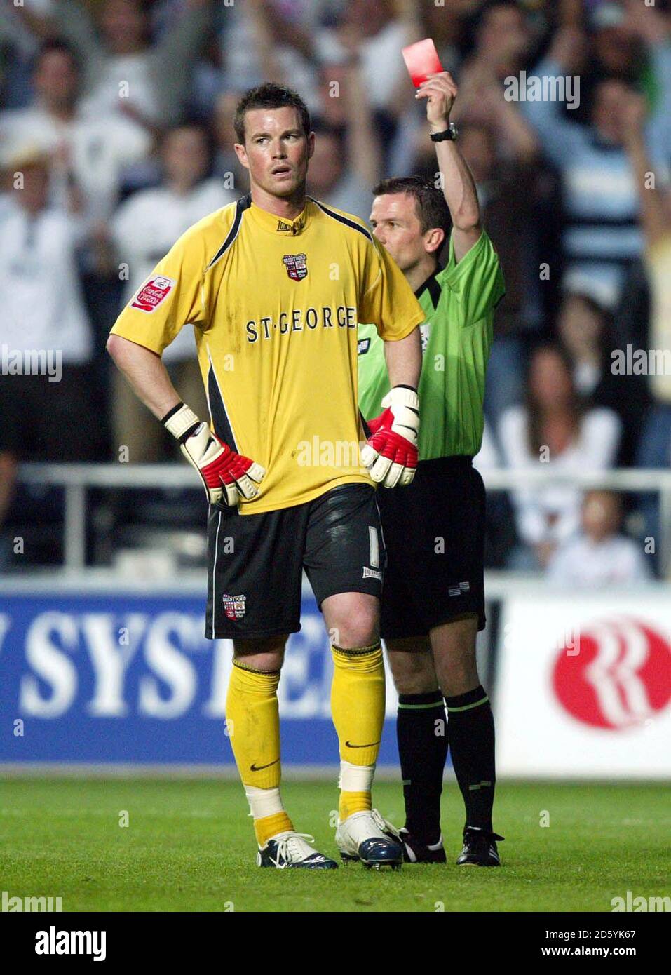 Brentford's keeper Stuart Nelson is sent off by referee Keith Stroud ...