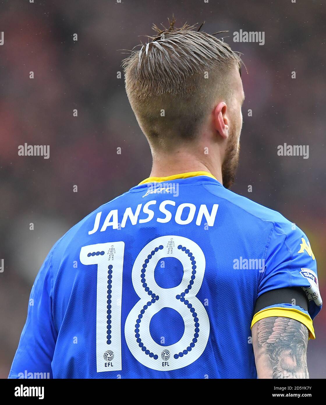 Leeds United's Pontus Jansson showing the man of men symbol on his ...