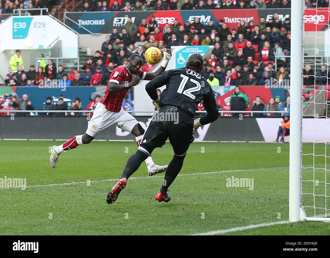 Bristol City's Famara Diedhiou heads in but Referee James Linington ...