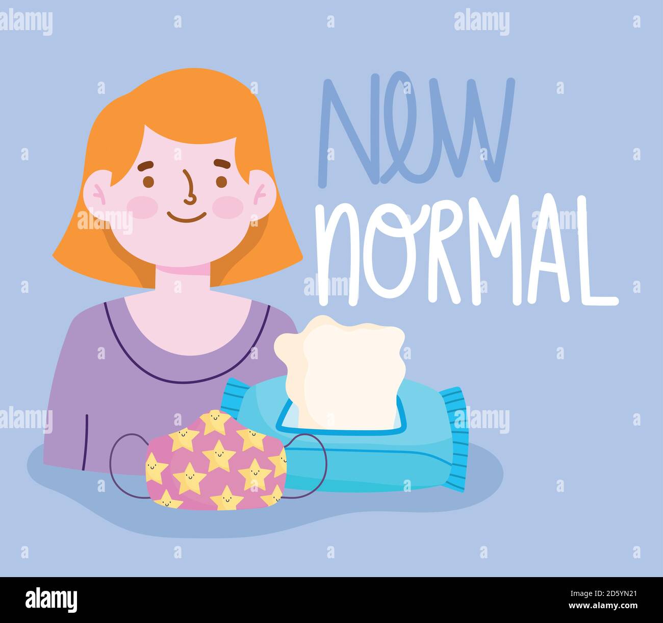 new normal lifestyle, girl cartoon mask and tissue paper vector ...