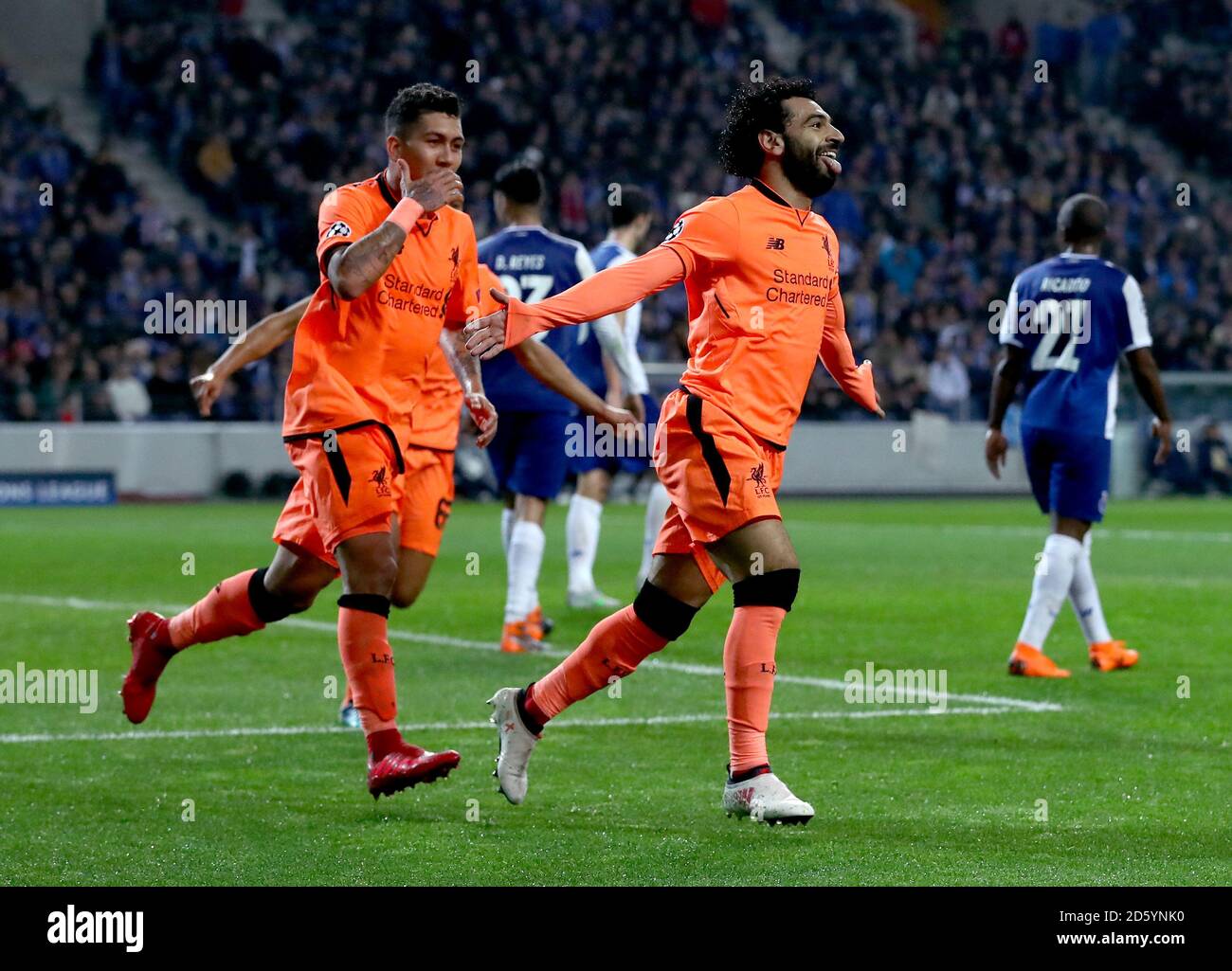 Liverpool's Mohamed Salah celebrates scoring his side's second goal of ...