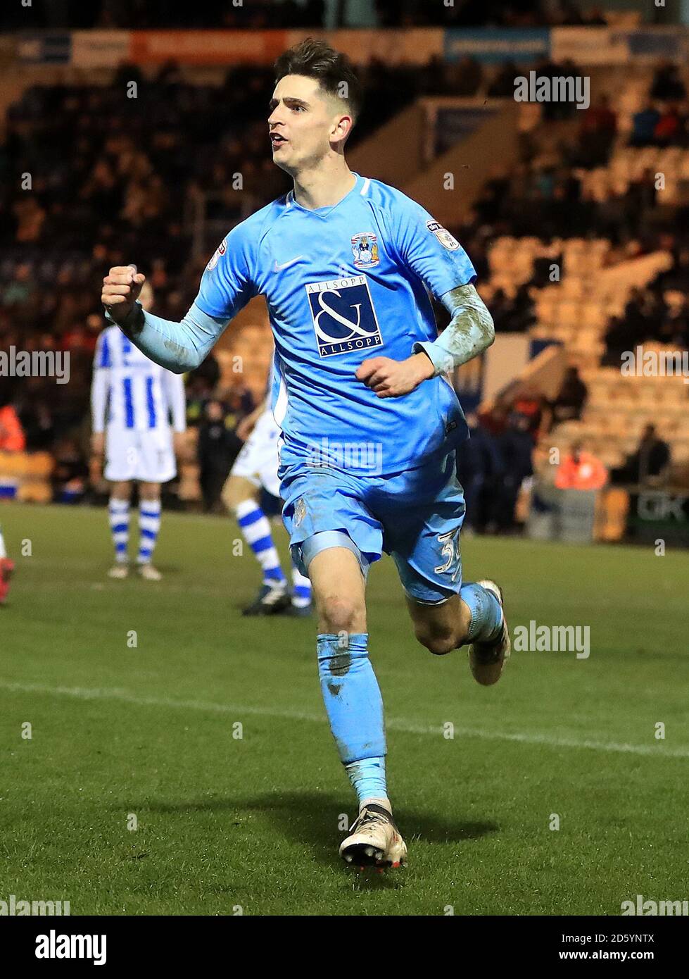 Coventry City's Tom Bayliss celebrates scoring his side's first goal of ...