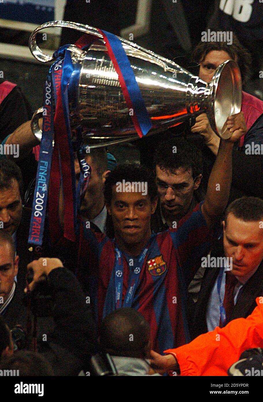 Barcelona's Ronaldinho celebrates with the UEFA Champions League trophy ...