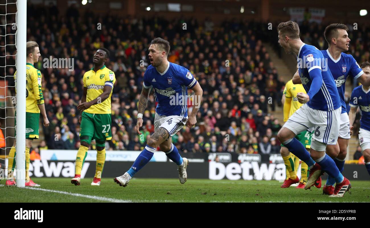 Ipswich Town's Luke Chambers celebrates scoring his side's first goal ...
