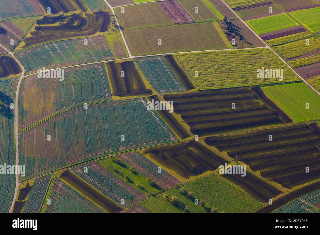 Germany, Baden-Wuerttemberg, aerial view of fields in the Swabian ...