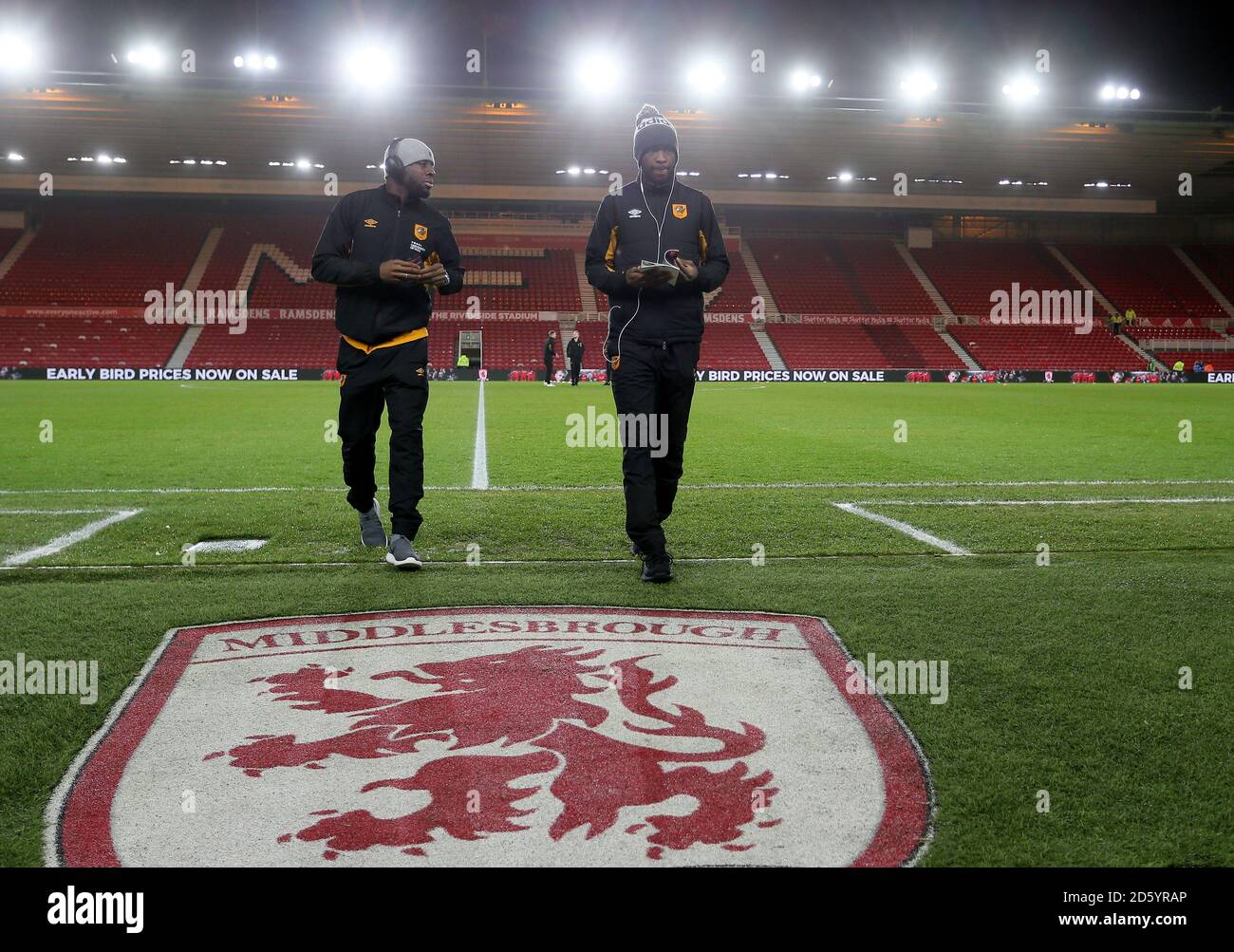 Hull players inspect the pitch at the Riverside Stock Photo - Alamy
