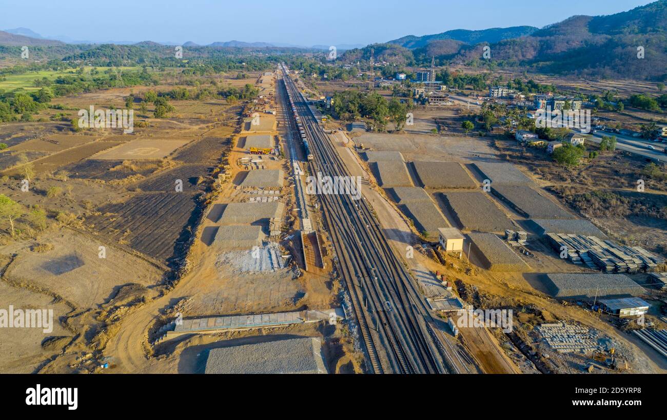 Aerial shot of the Dasgaon railway station under construction Stock ...