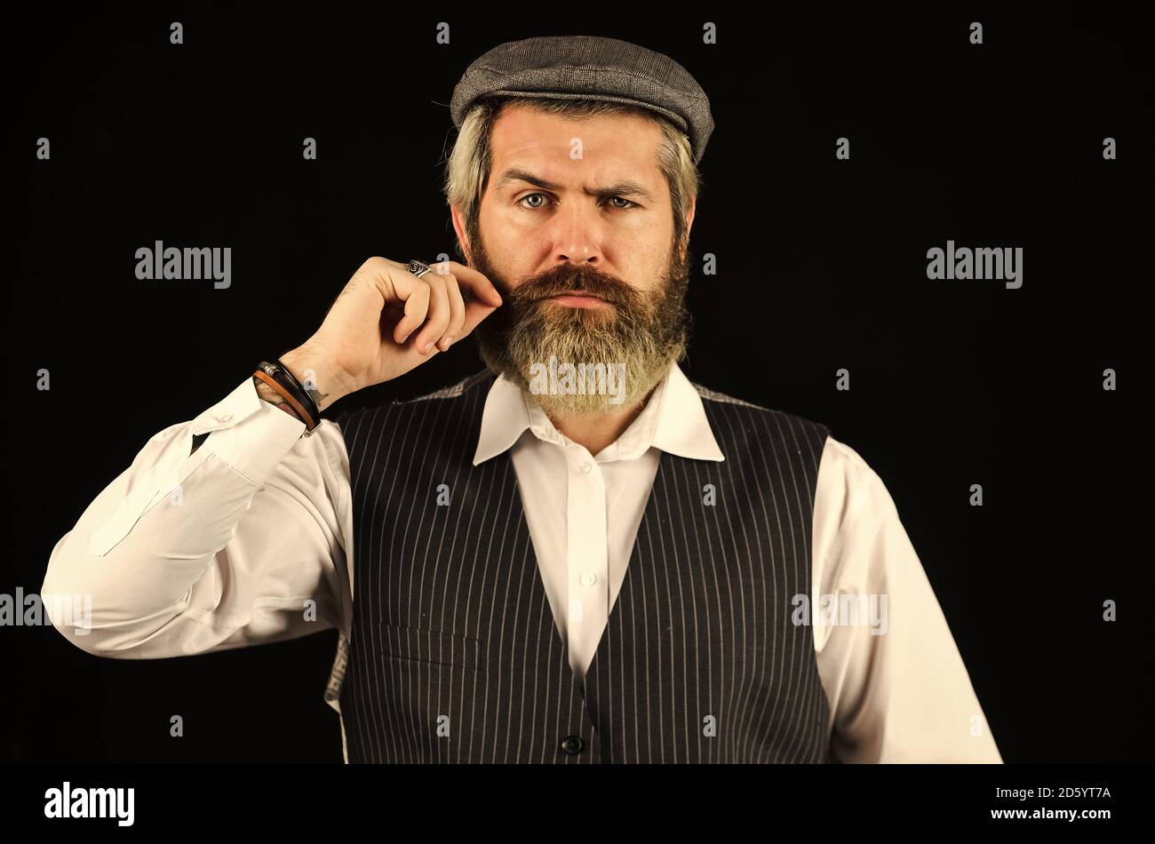 Retro gentlemen. Mature handsome man. Man in vintage style hat. Brutal ...