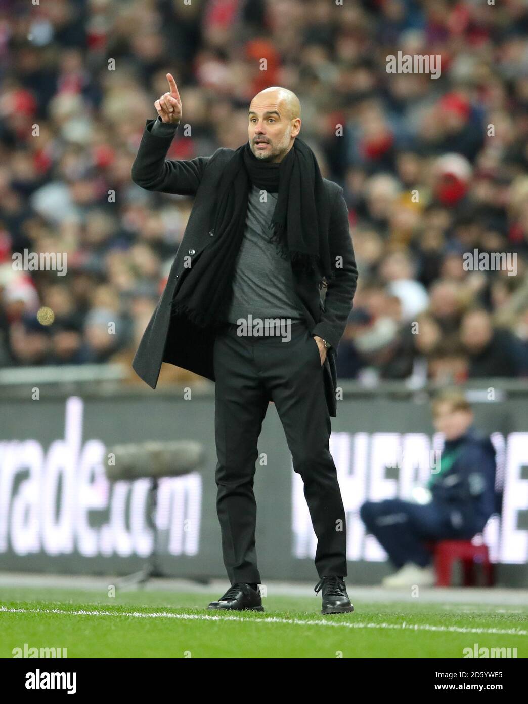 Manchester City manager Pep Guardiola gestures on the touchline Stock ...