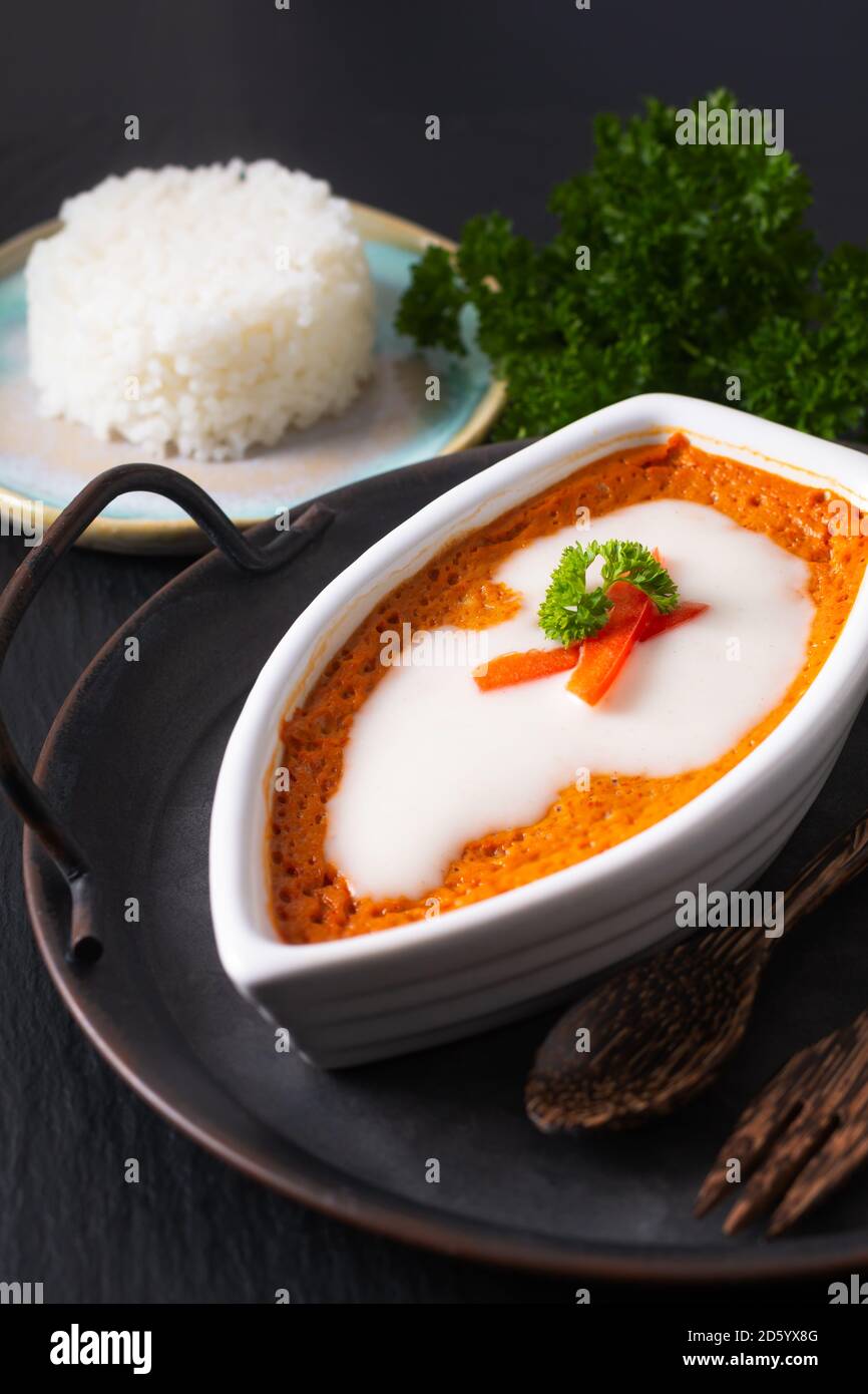 Asian food concept Thai Steamed Curried Fish, Steamed Red Curry Custard ...