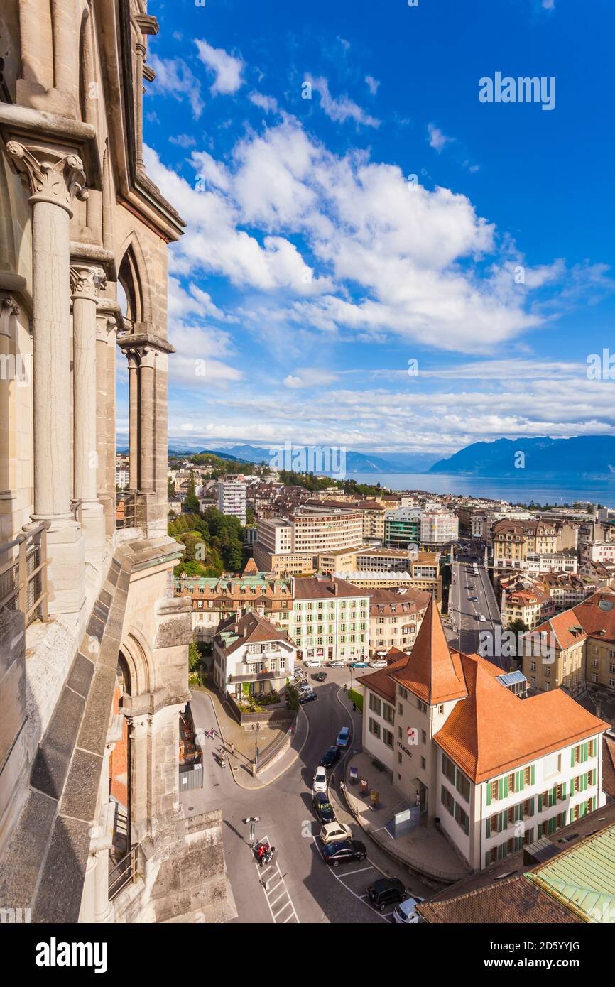 Switzerland, Lausanne, cityscape from cathedral Notre-Dame Stock Photo ...