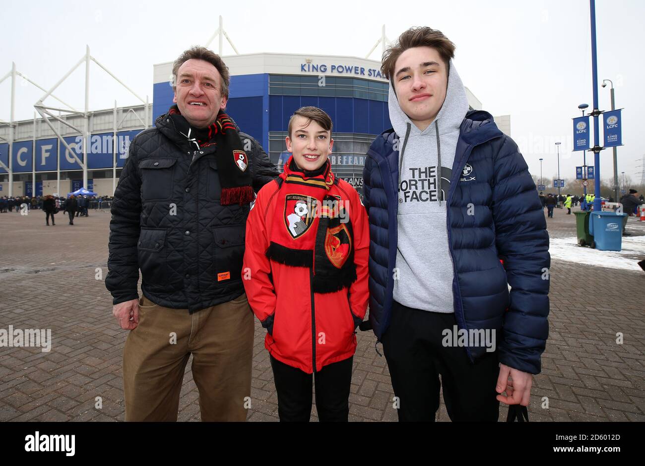 AFC Bournemouth fans pose for a picture outside the stadium prior to ...