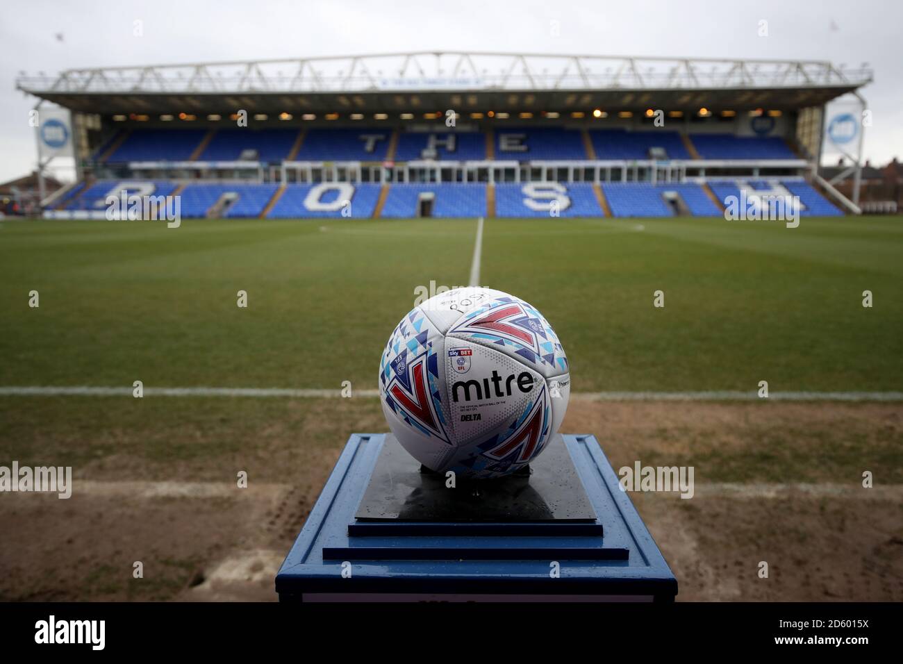 General view of the match ball at Peterborough United's Abax Stadium ...