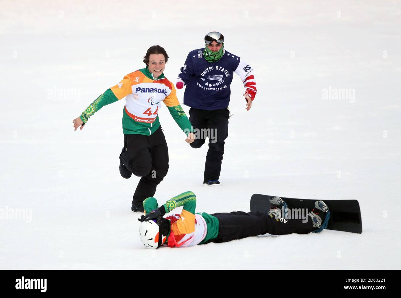 Australia's Simon Patmore celebrates his win in the Men's Snowboard ...