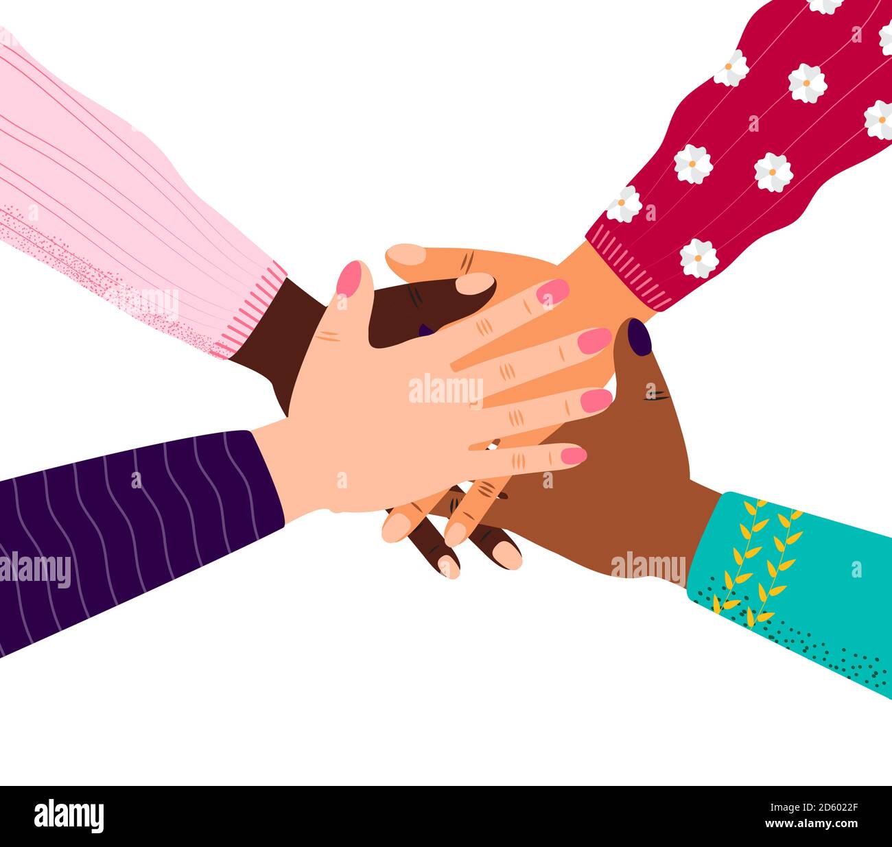 Four hands of diverse human group are putting together. Support ...