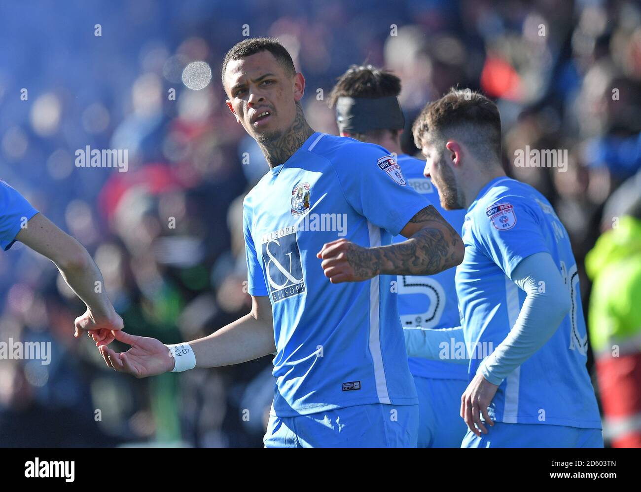 Coventry City's Jonson Clarke-Harris celebrates his team's opening goal ...