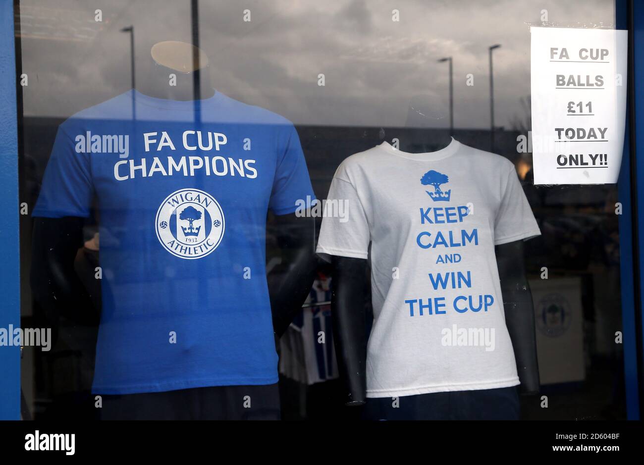 A window display in the Wigan Athletic club shop at the DW Stadium ...