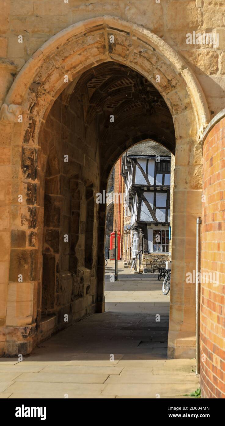 Looking through one of the arches of Exchequer Gate in the city of ...
