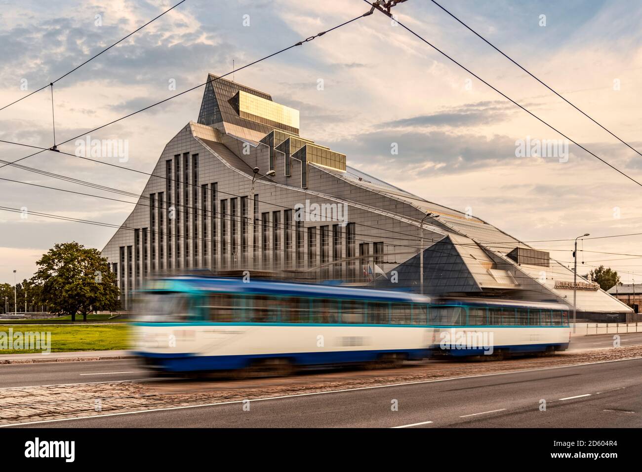 Latvia, Riga, tram in front of national library Stock Photo - Alamy