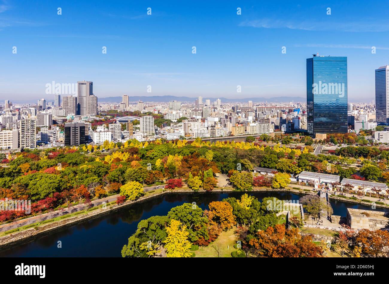 Japan, Osaka, cityscape as seen from Osaka Castle Stock Photo - Alamy