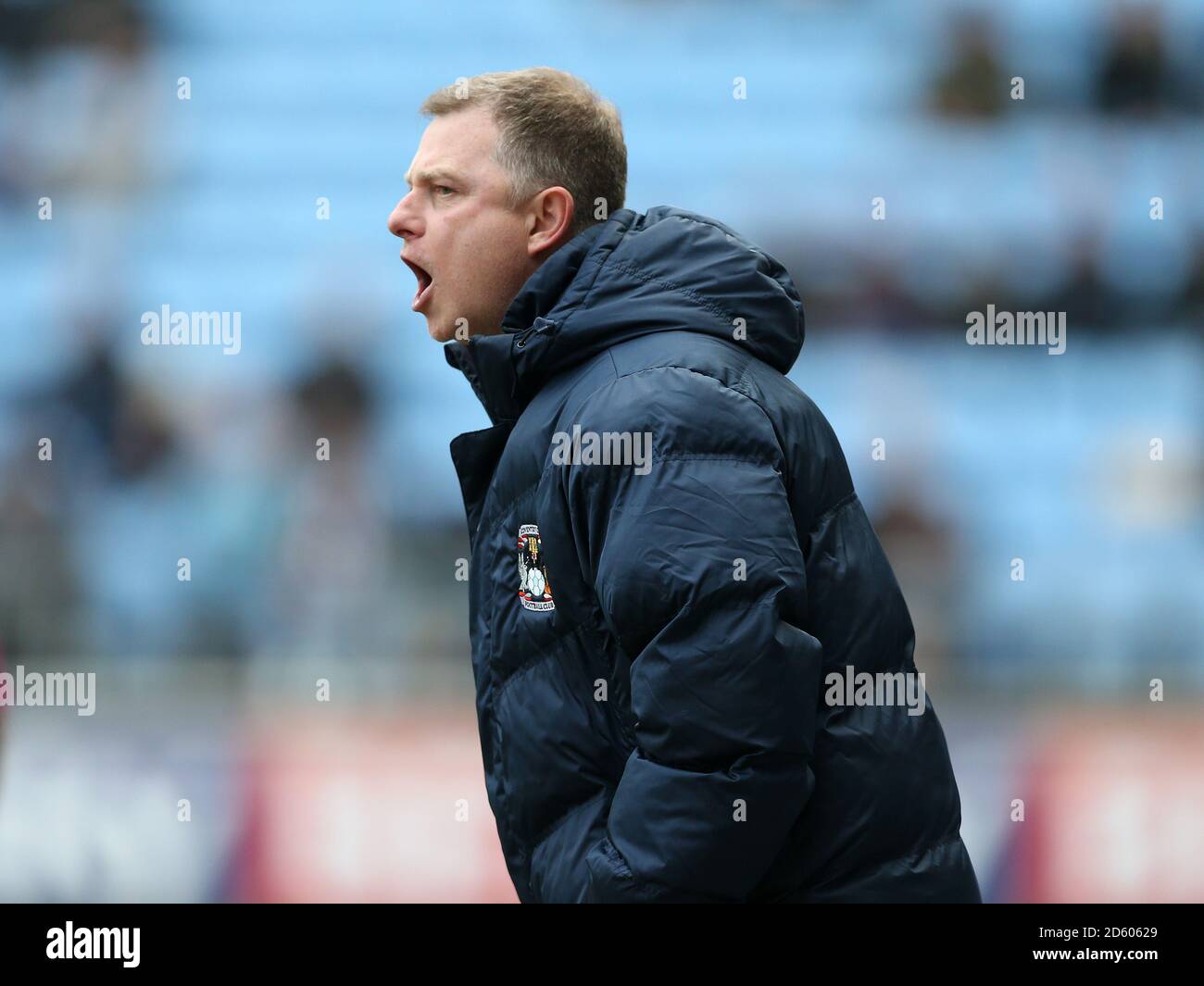 Coventry City's manager Mark Robins gestures to his players Stock Photo ...