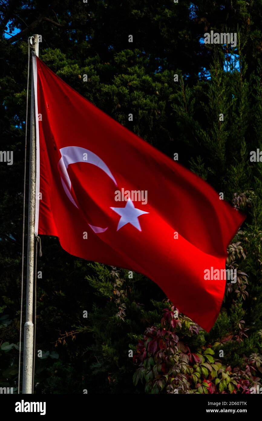Turkish flag red with star and crescent, portrait Stock Photo - Alamy