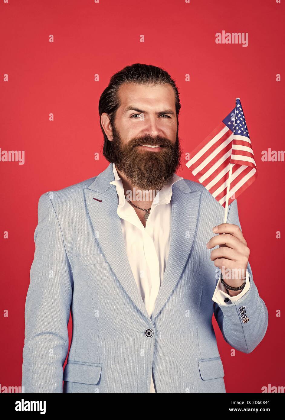 businessman with american flag. fourth of july. independence day of ...