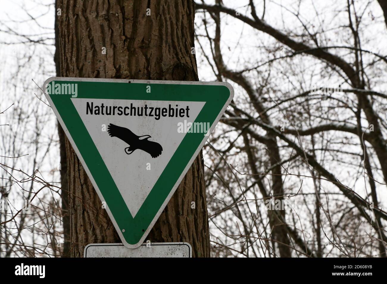 Closeup shot of a sign on the tree: nature reserve Stock Photo - Alamy