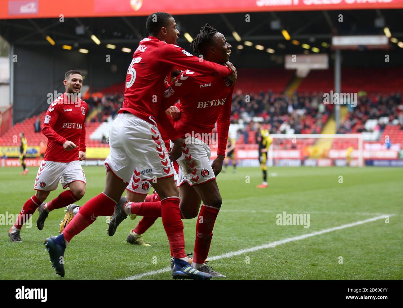 Charlton Athletic's Joe Aribo celebrates scoring his side's third goal ...