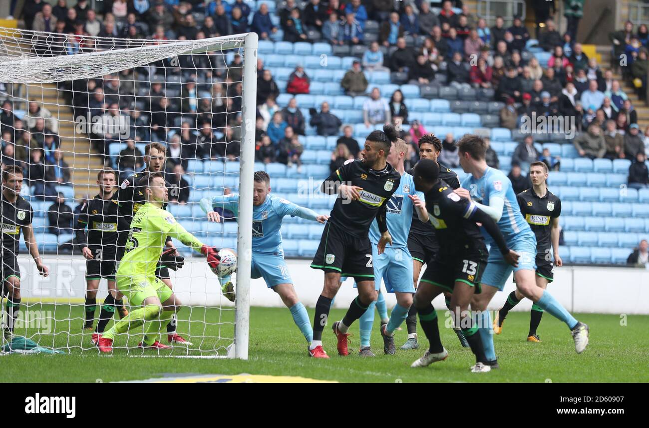 Coventry City's Marc McNulty and Yeovil Town's Stuart Nelson Stock ...